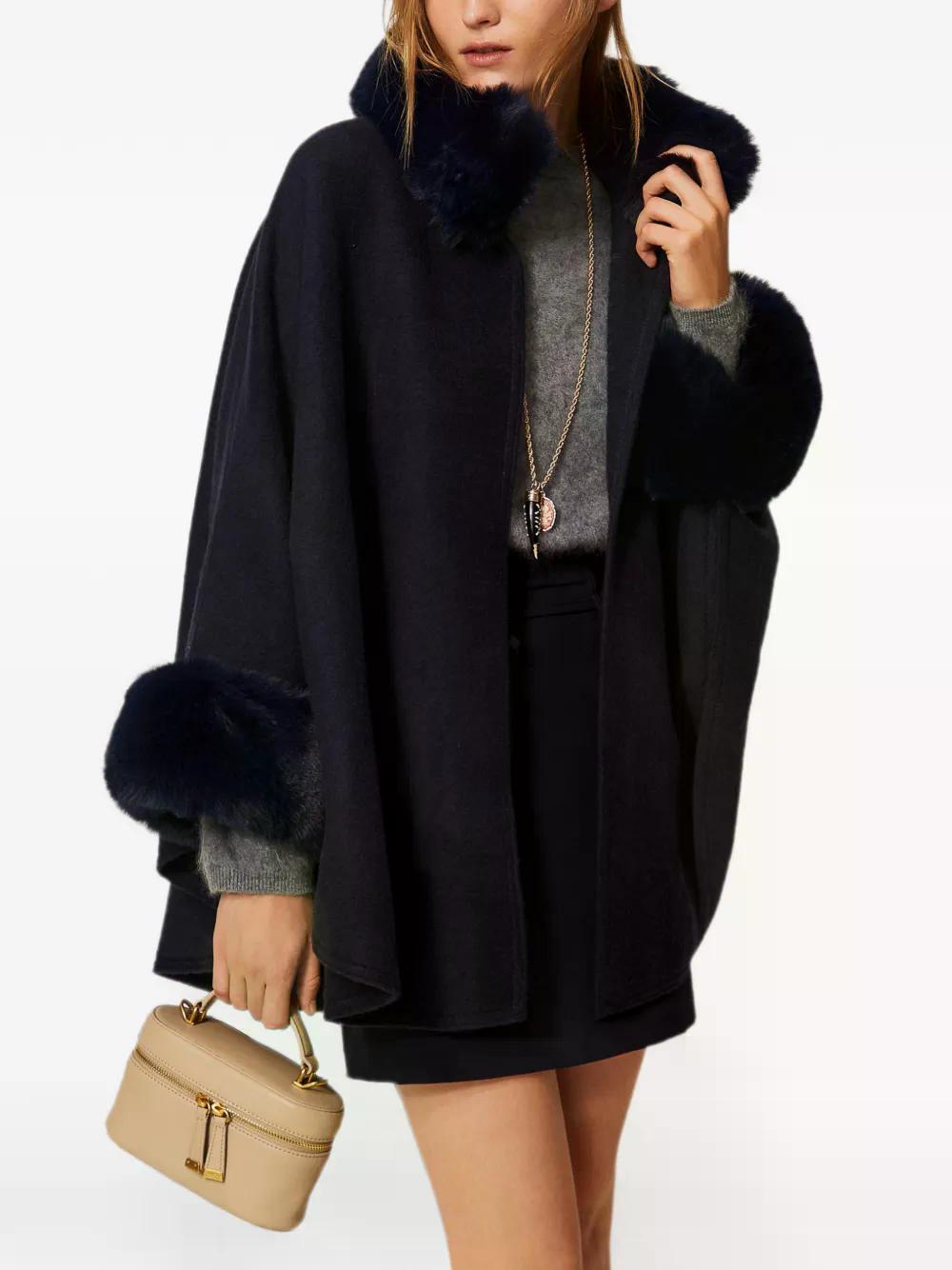TWINSET TWINSET Wool Poncho with Synthetic Fur