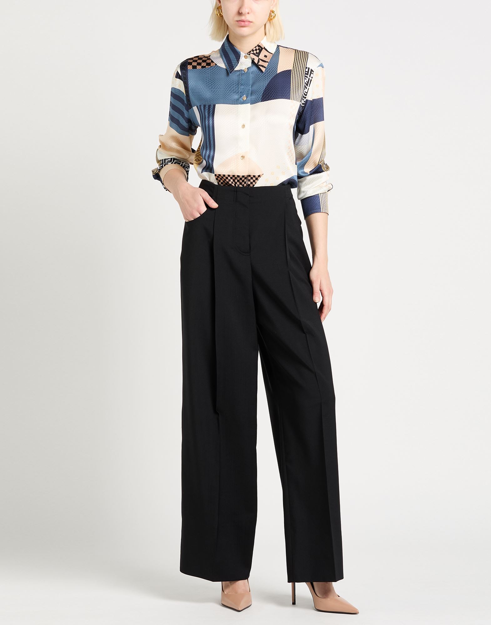 FENDI FENDI Wool and Mohair Blend Wide-Leg Trousers