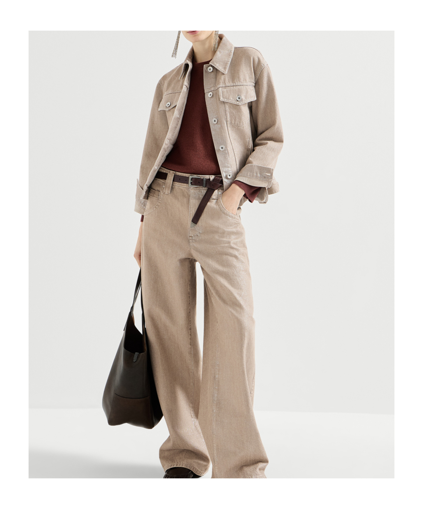 BRUNELLO CUCINELLI Brunello Cucinelli Lamé Denim Four-Pocket Jacket With Monili