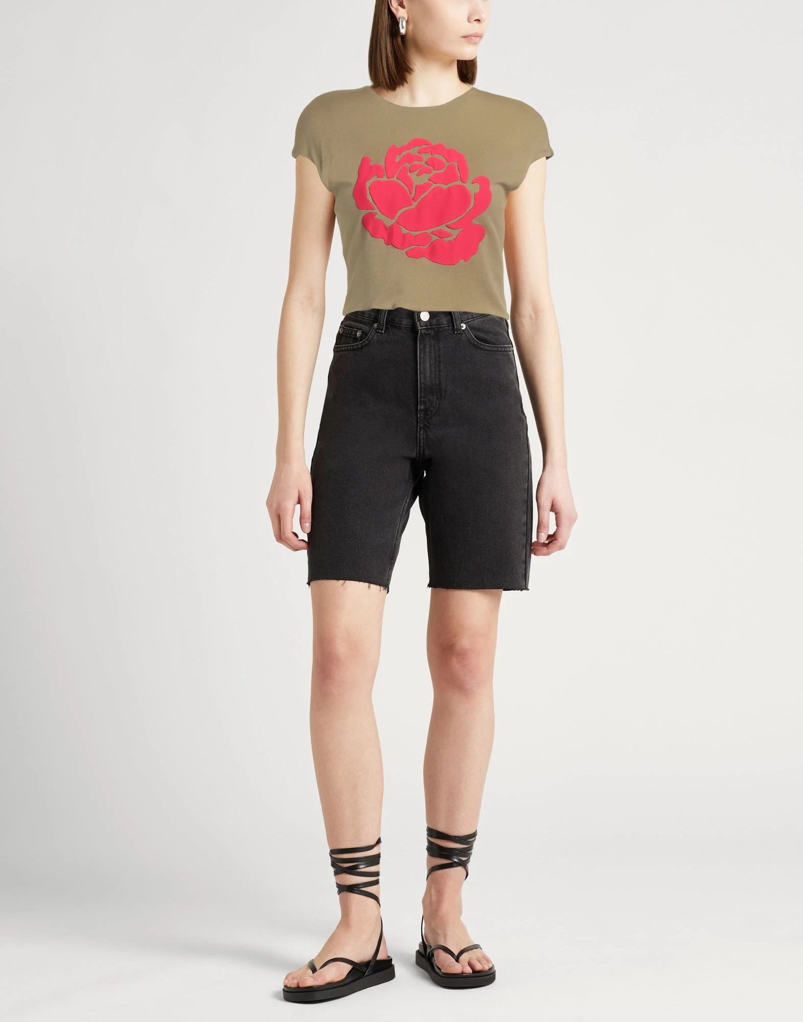 TORY BURCH Tory Burch Cropped T-Shirt with Rose Appliqué