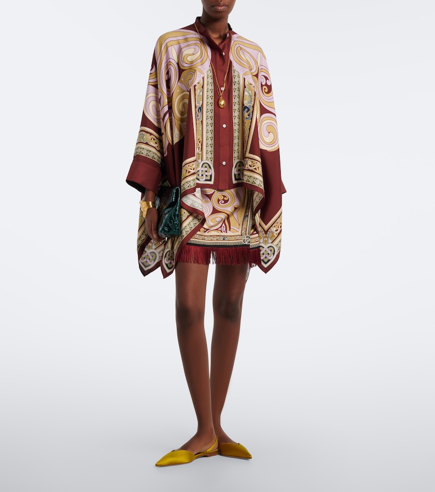 LA DOUBLEJ La DoubleJ Kells Fringed Silk Twill Miniskirt