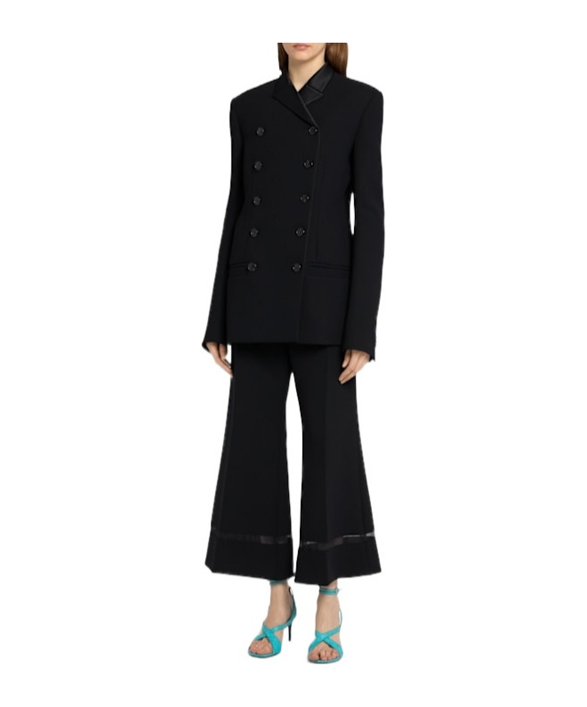 KHAITE Khaite Flared Wide-Leg Trousers with Mesh Hem Detail