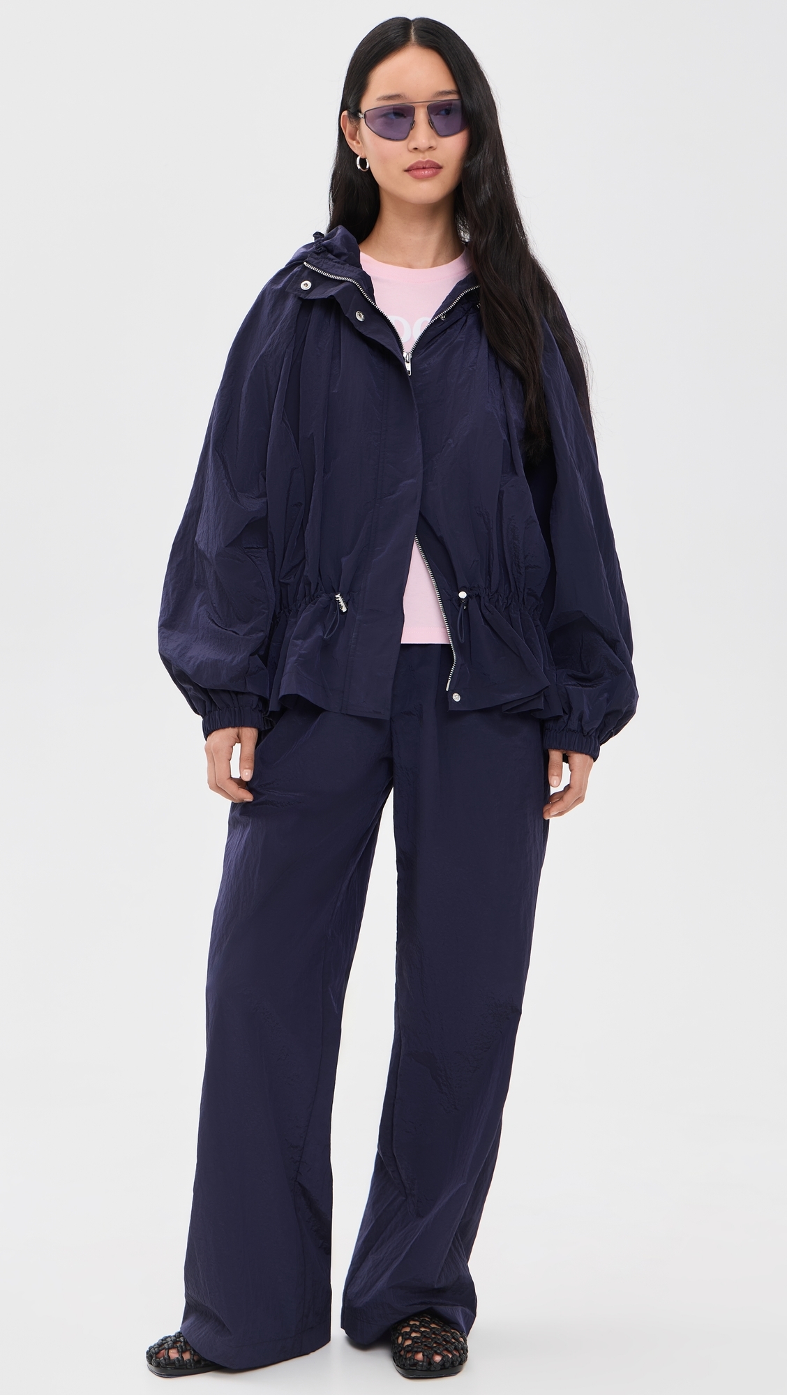 STAUD STAUD Flo Pants - Wide Leg Technical Weave Trousers
