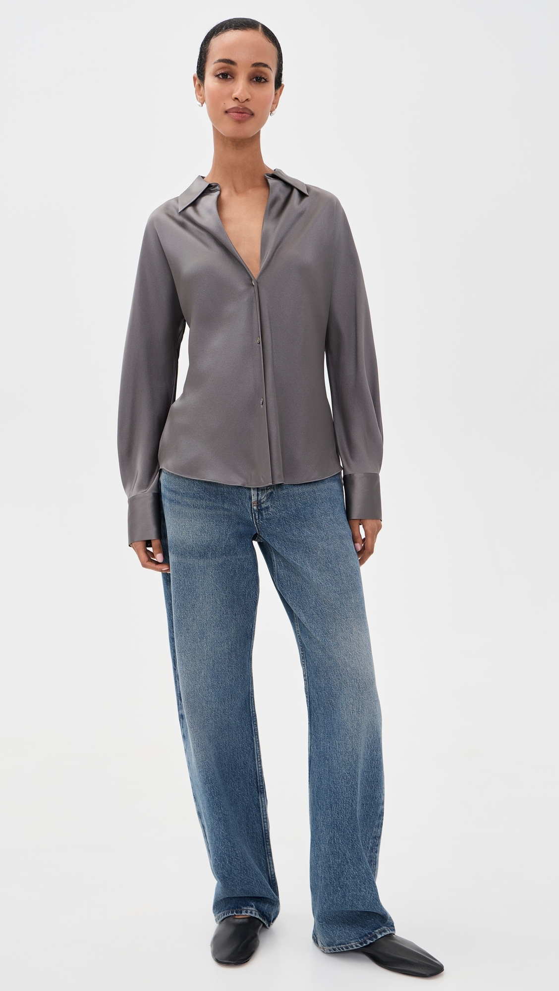 VINCE Vince Bias Silk Button-Down Shirt