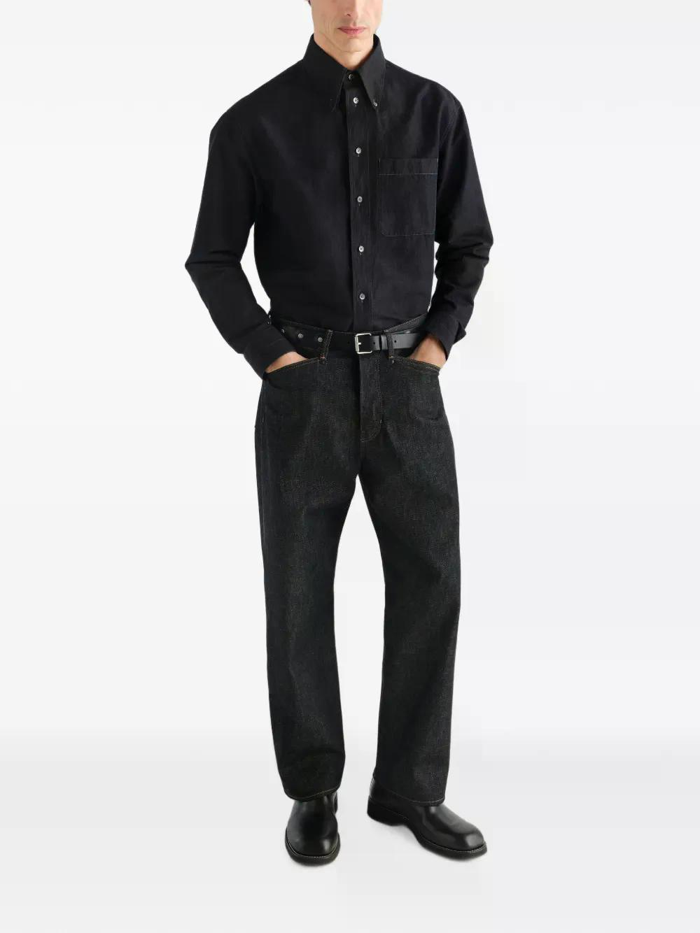 LEMAIRE button-down shirt in linen and cotton chambray