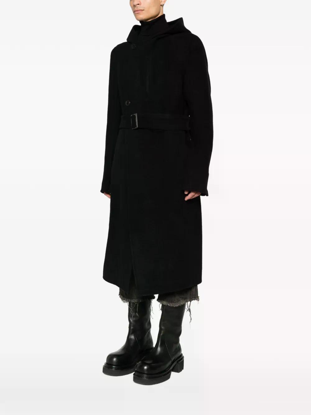 RICK OWENS Rick Owens Belted Hooded Single Breasted Coat