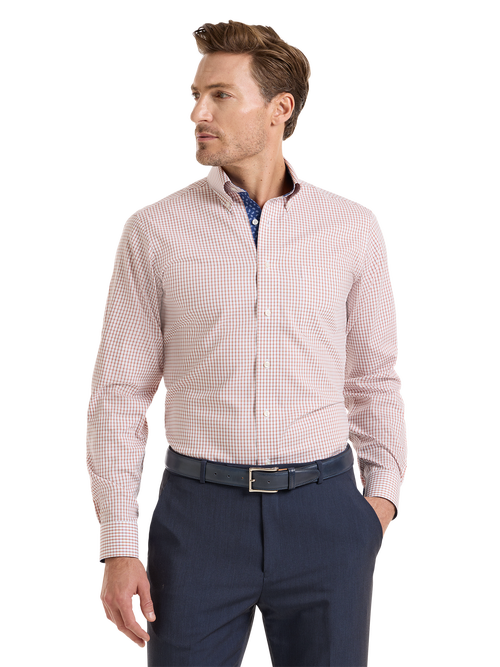 PAUL FREDRICK cotton buttondown collar pinpoint classic contrast trim button cuff long sleeve