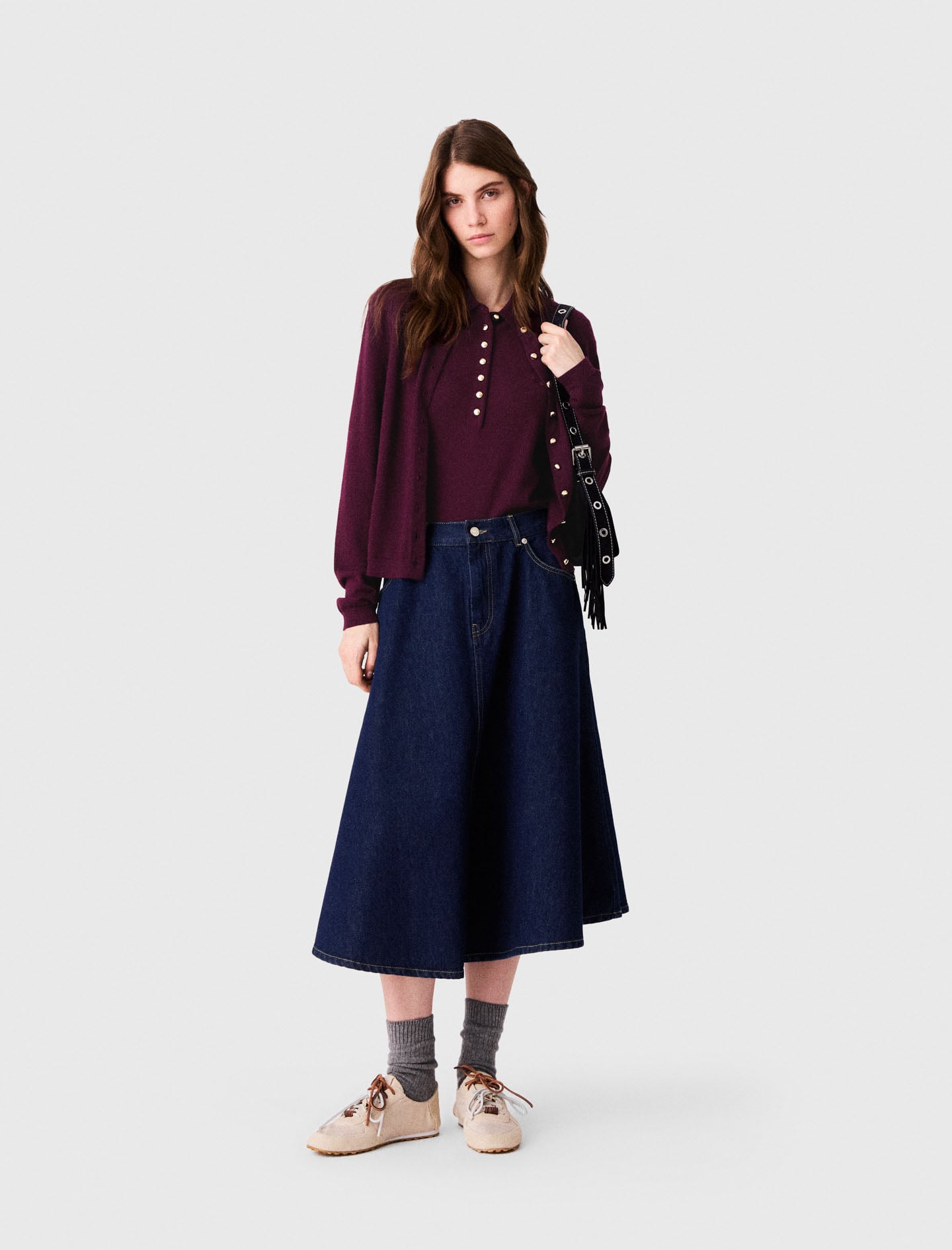 MAJE Maje Flared Mid-Length Denim Skirt