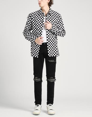 AMIRI AMIRI Black Tapered Fit Jeans with Distressing and Leopard Print Accents