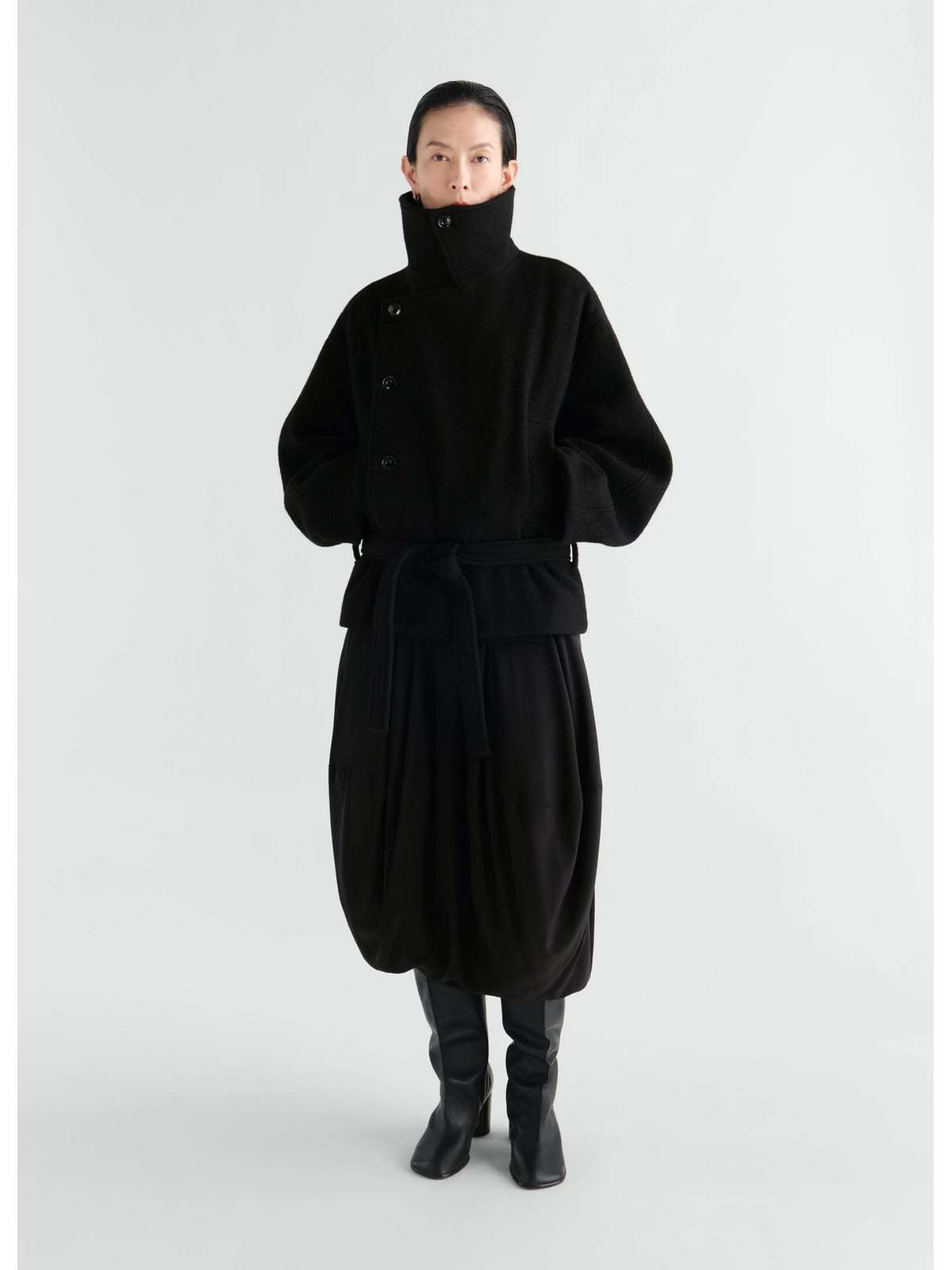 LEMAIRE Lemaire Short Wrap Coat in Felted Wool and Alpaca Blend