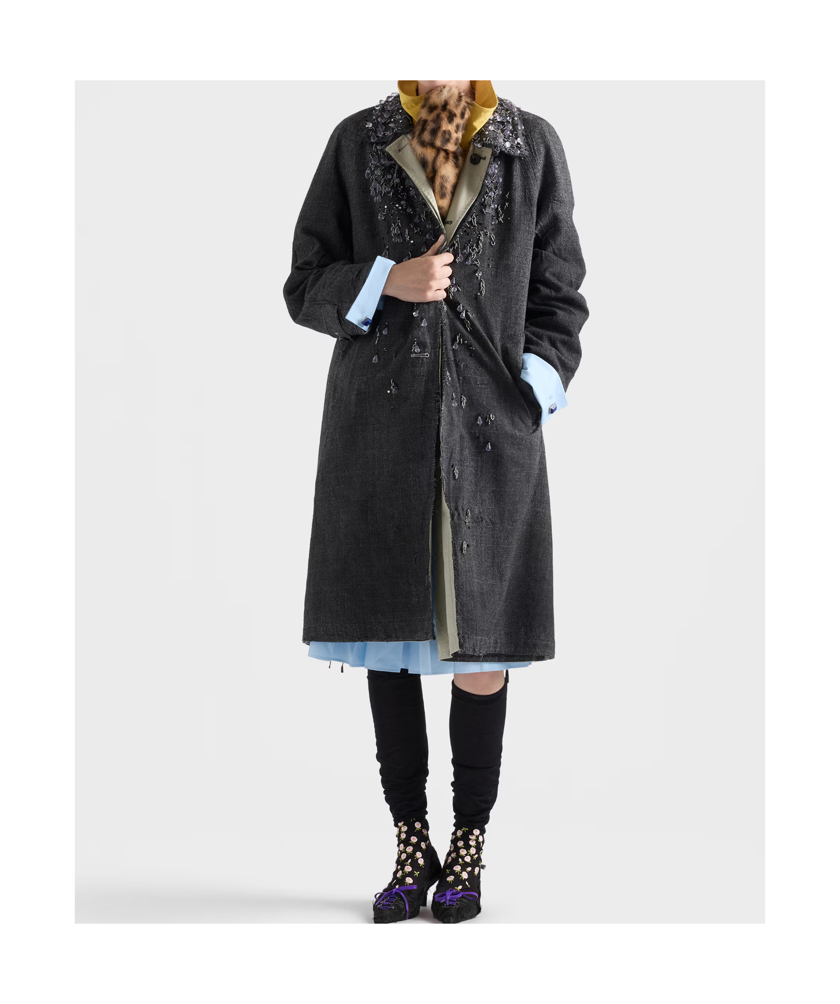 PRADA Prada Single-Breasted Mouliné Prince of Wales Check and Embroidered Twill Coat