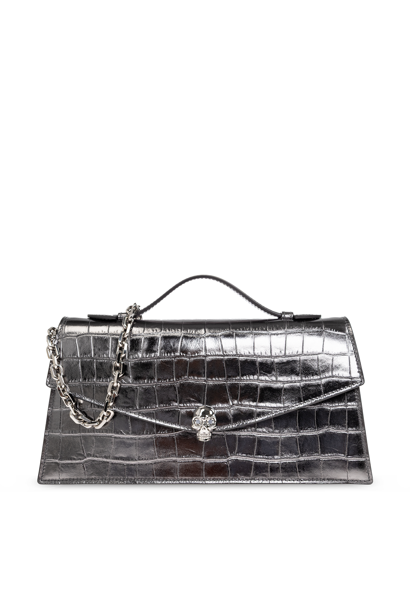 ALEXANDER MCQUEEN Alexander McQueen Skull Embellished Crocodile-Effect Leather Bag