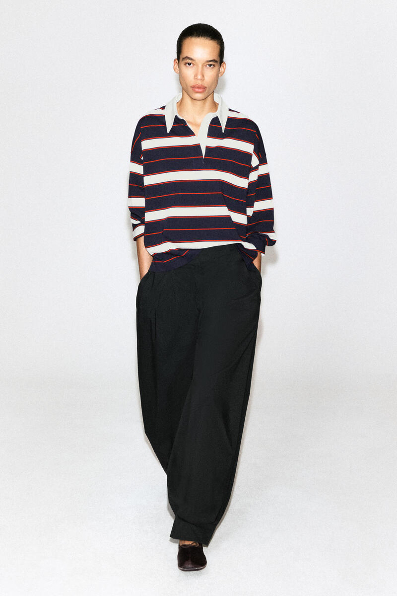 COS COS Striped Cotton Rugby Shirt with Contrasting Collar