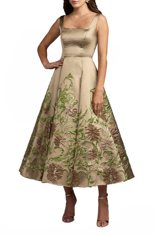 MAC DUGGAL Mac Duggal Embroidered Floral Jacquard A-Line Midi Dress