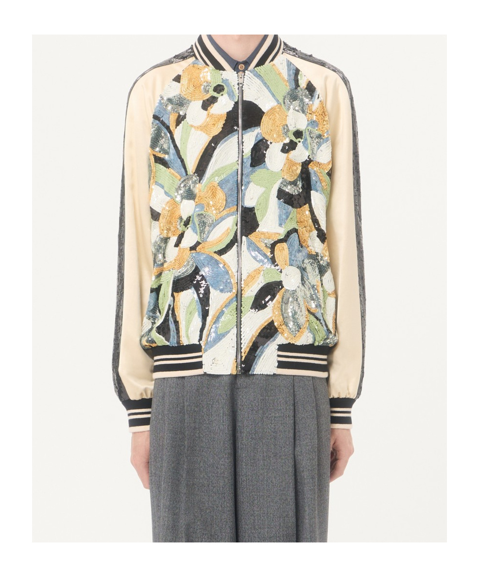VALENTINO Valentino Souvenir Silk Bomber Jacket with Embroidered Sequins