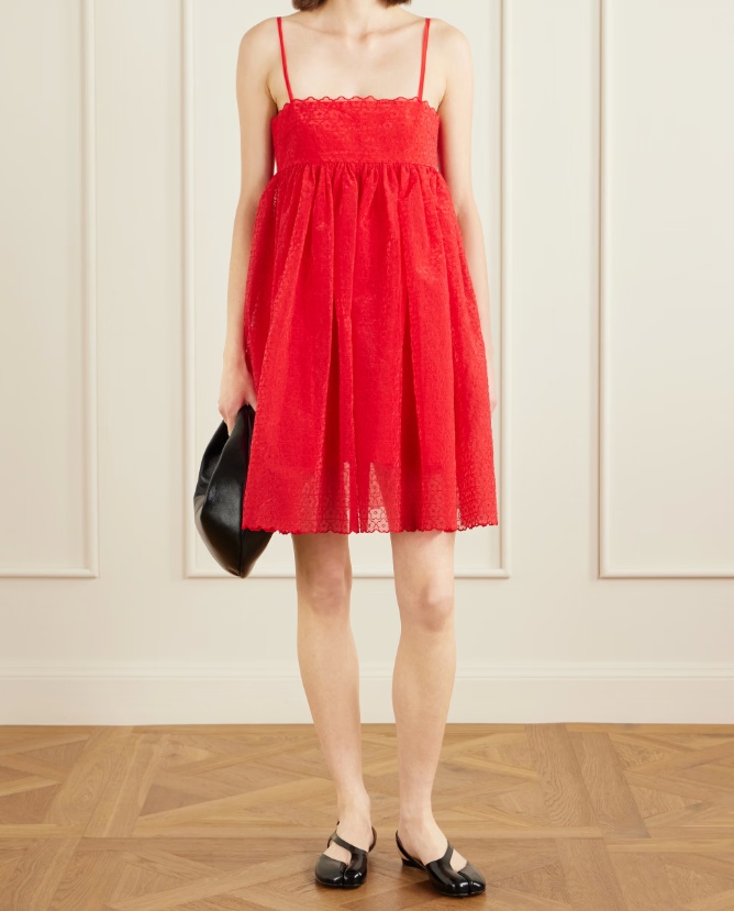 CECILIE BAHNSEN Cecilie Bahnsen Embroidered Spaghetti Strap Slip Dress
