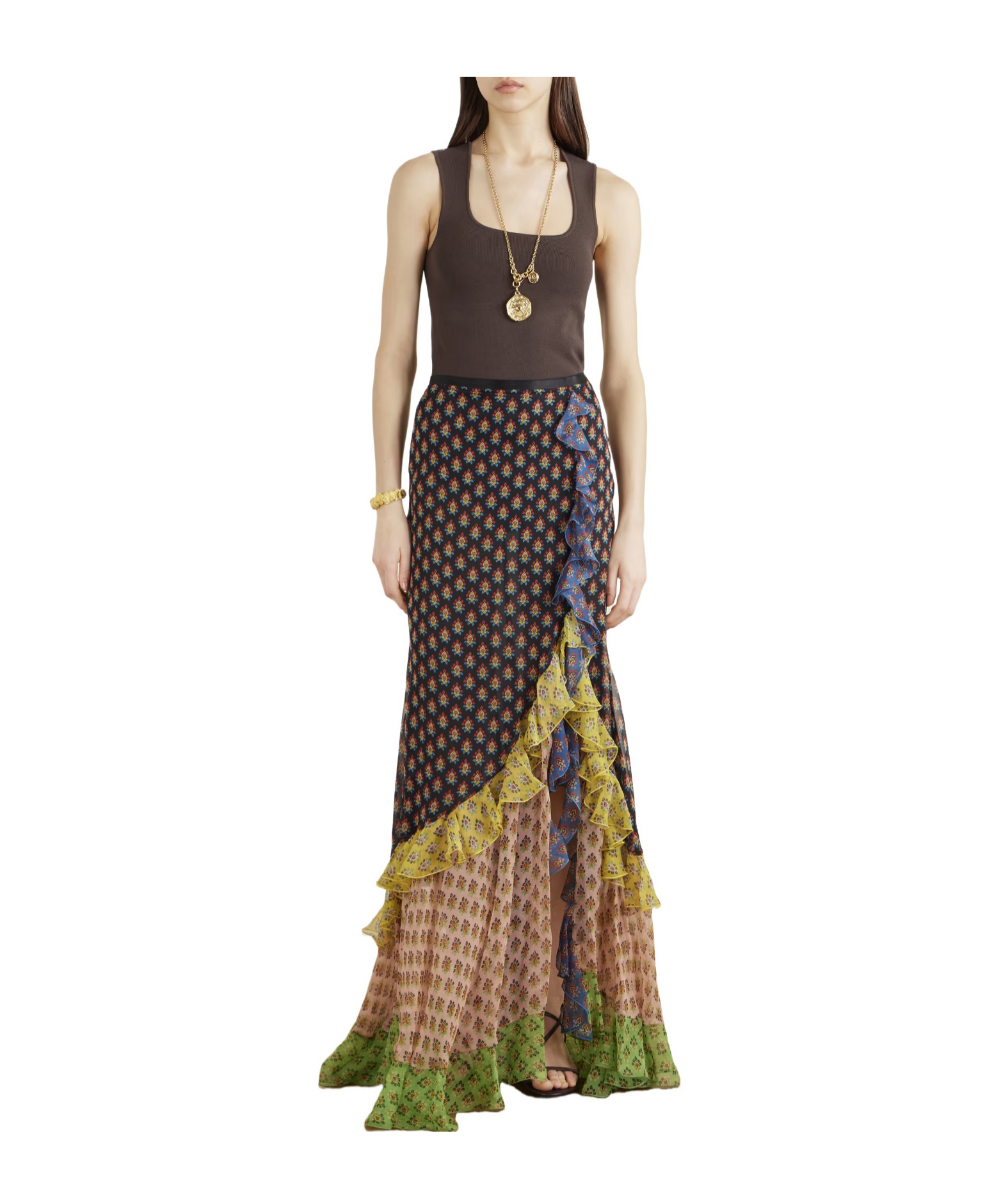 ETRO Etro Ruffled Tiered Floral-Print Silk-Chiffon Maxi Skirt