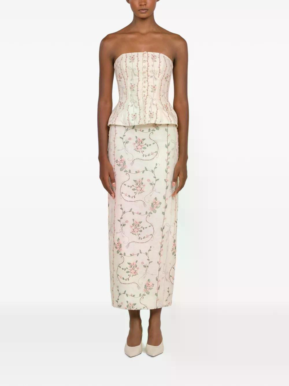 AGUA BENDITA Agua By Agua Bendita Floral Embroidered Maxi Skirt