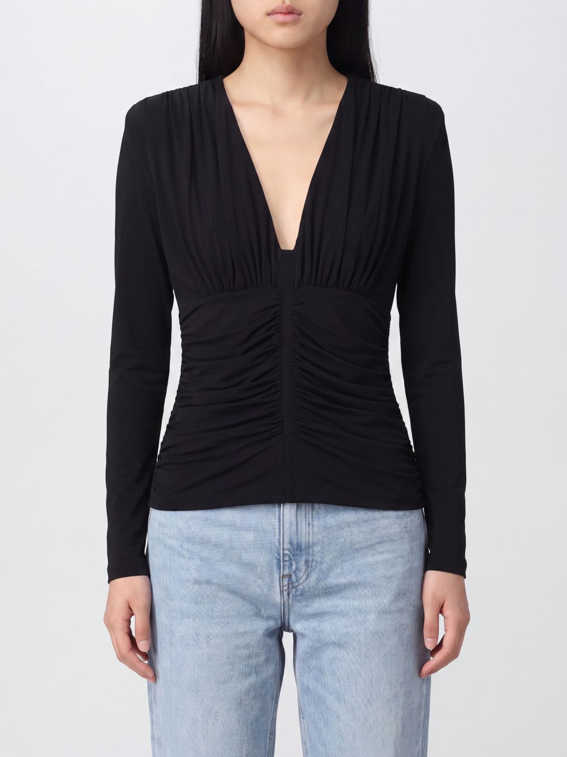 SPORTMAX Sportmax Draped Viscose Evening Top with Deep V-Neck and Long Sleeves