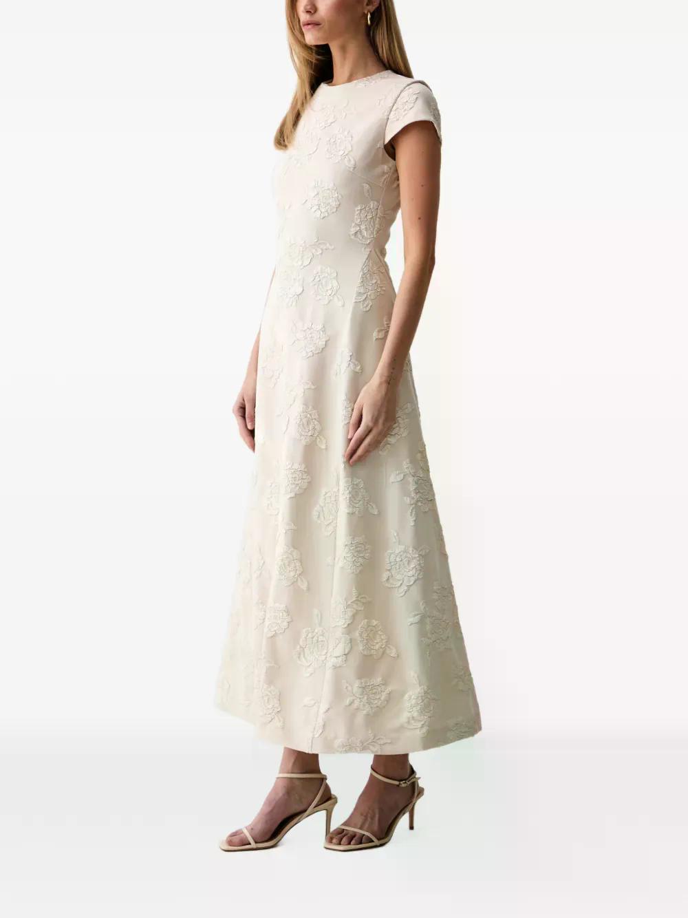ROTATE BY BIRGER CHRISTENSEN ROTATE BIRGER CHRISTENSEN Cap-Sleeve Maxi Dress with Floral Appliqué