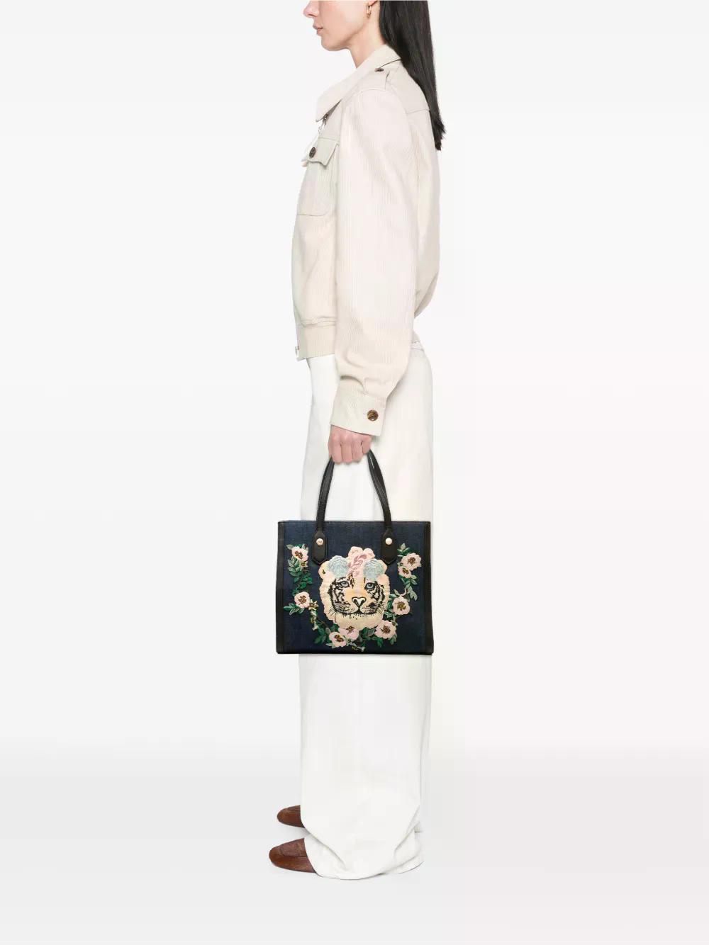 GUCCI Gucci Embroidered Tiger Denim Tote Bag