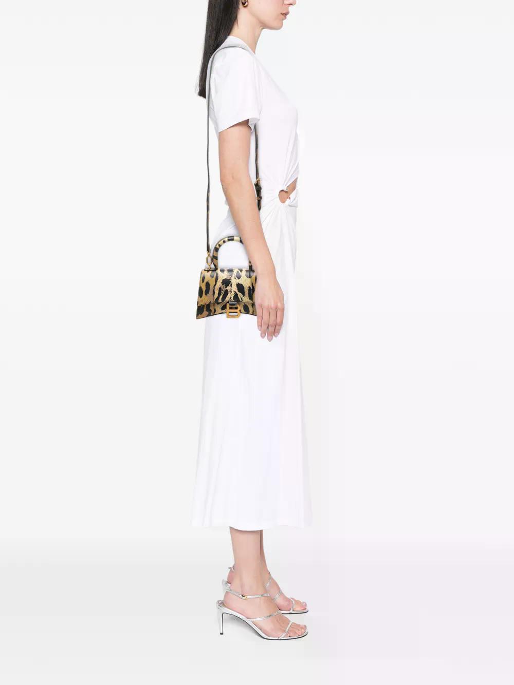 BALENCIAGA Balenciaga Calfskin Leopard Print Hourglass Top Handle Bag