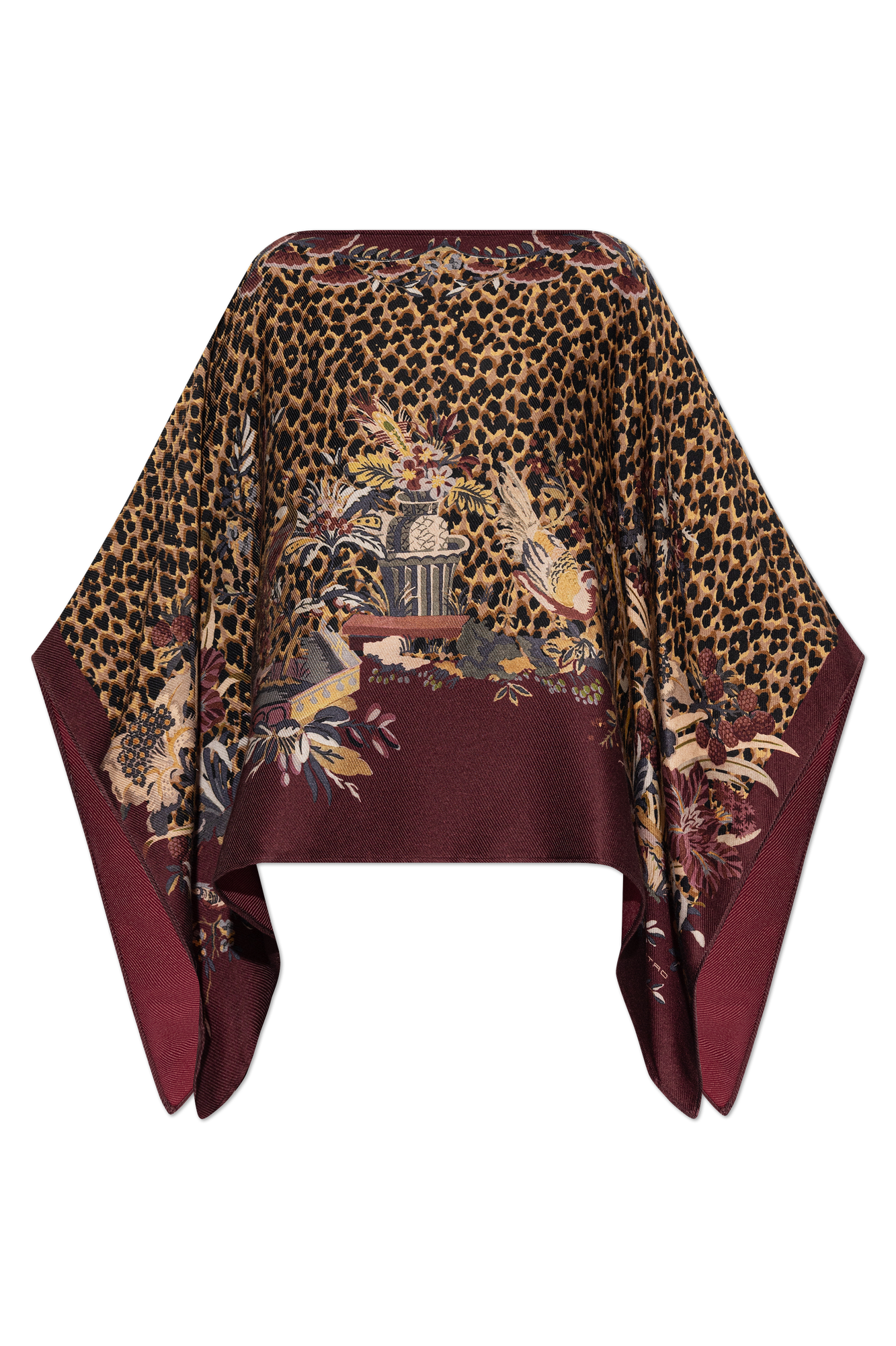 ETRO Etro Wool Poncho with Animal and Botanical Print