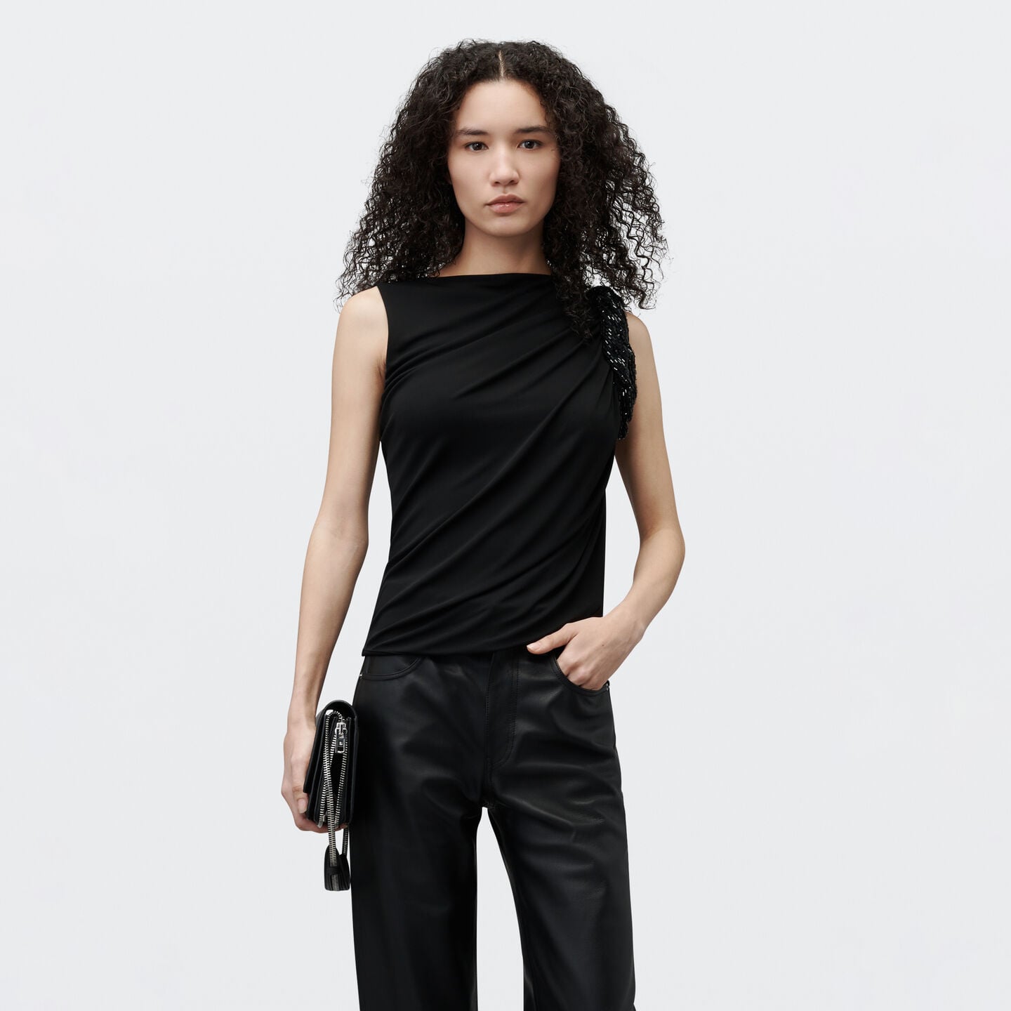 ALEXANDER WANG Alexander Wang Crystal Embellished Draped Sleeveless Top