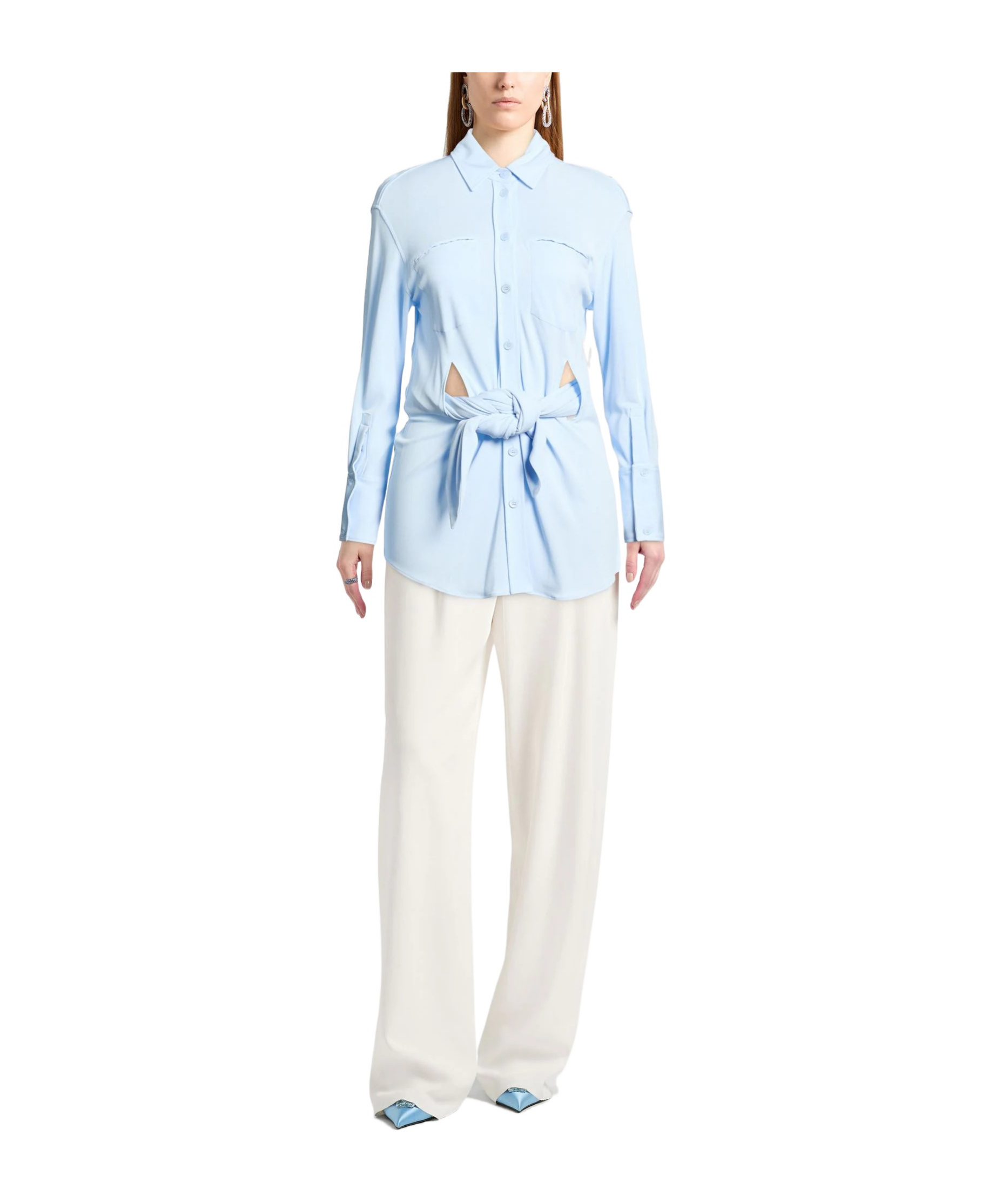BURBERRY Burberry Long Sleeve Crepe Shirt with Belt Detail