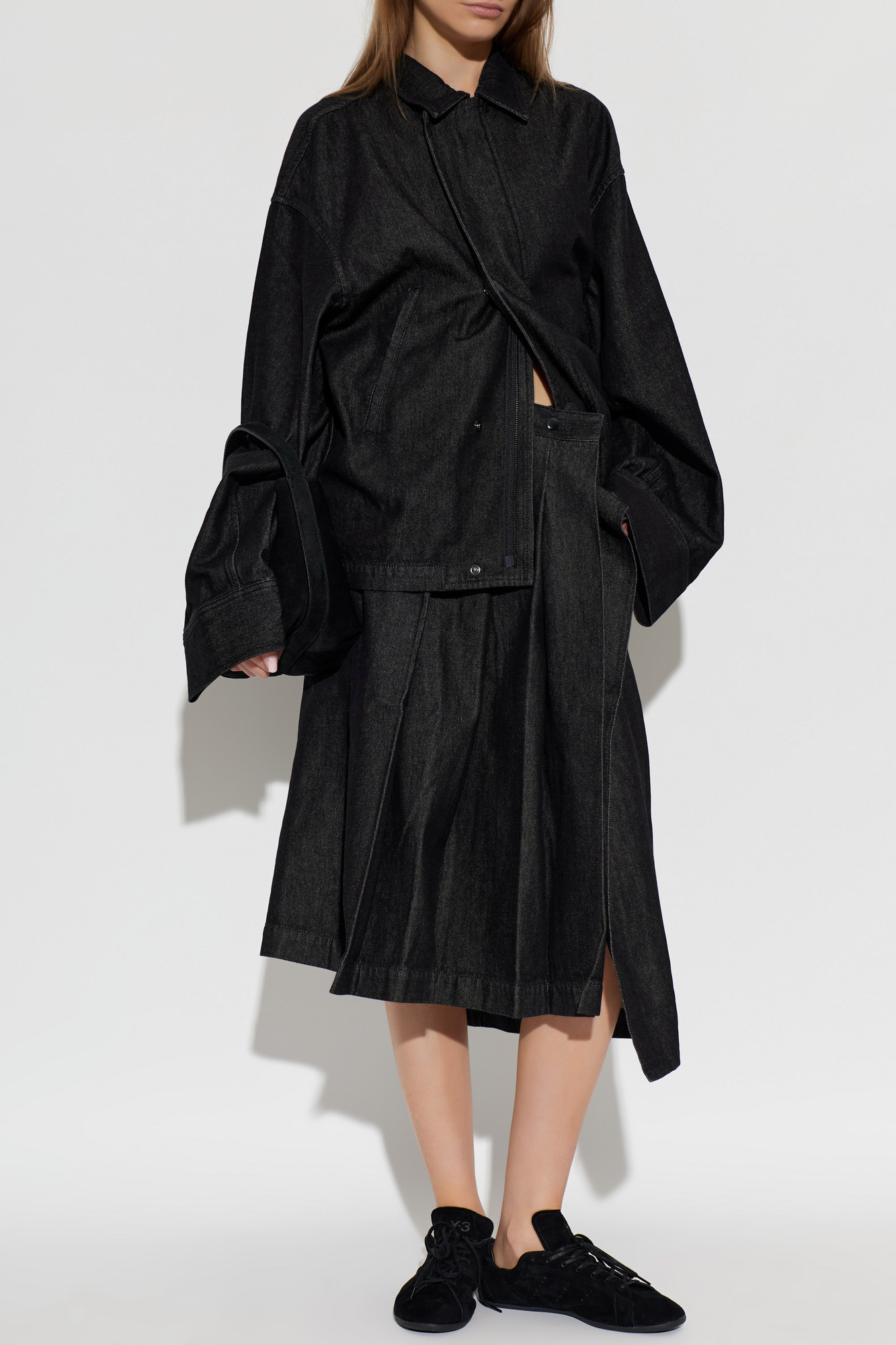 Y3 Y-3 Midi Denim Skirt with Asymmetrical Hem