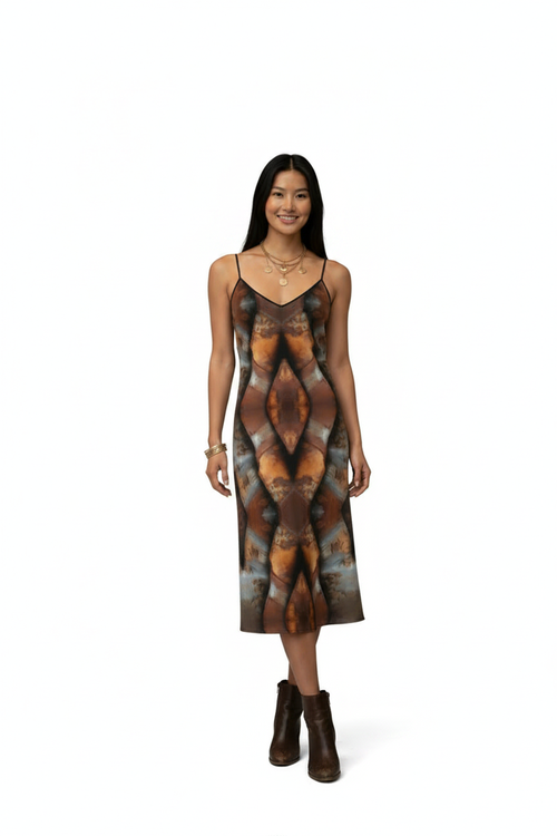 LUNAVERSOUL Lunaversoul Metal Helix Printed Silk-Satin Blend Midi Slip Dress