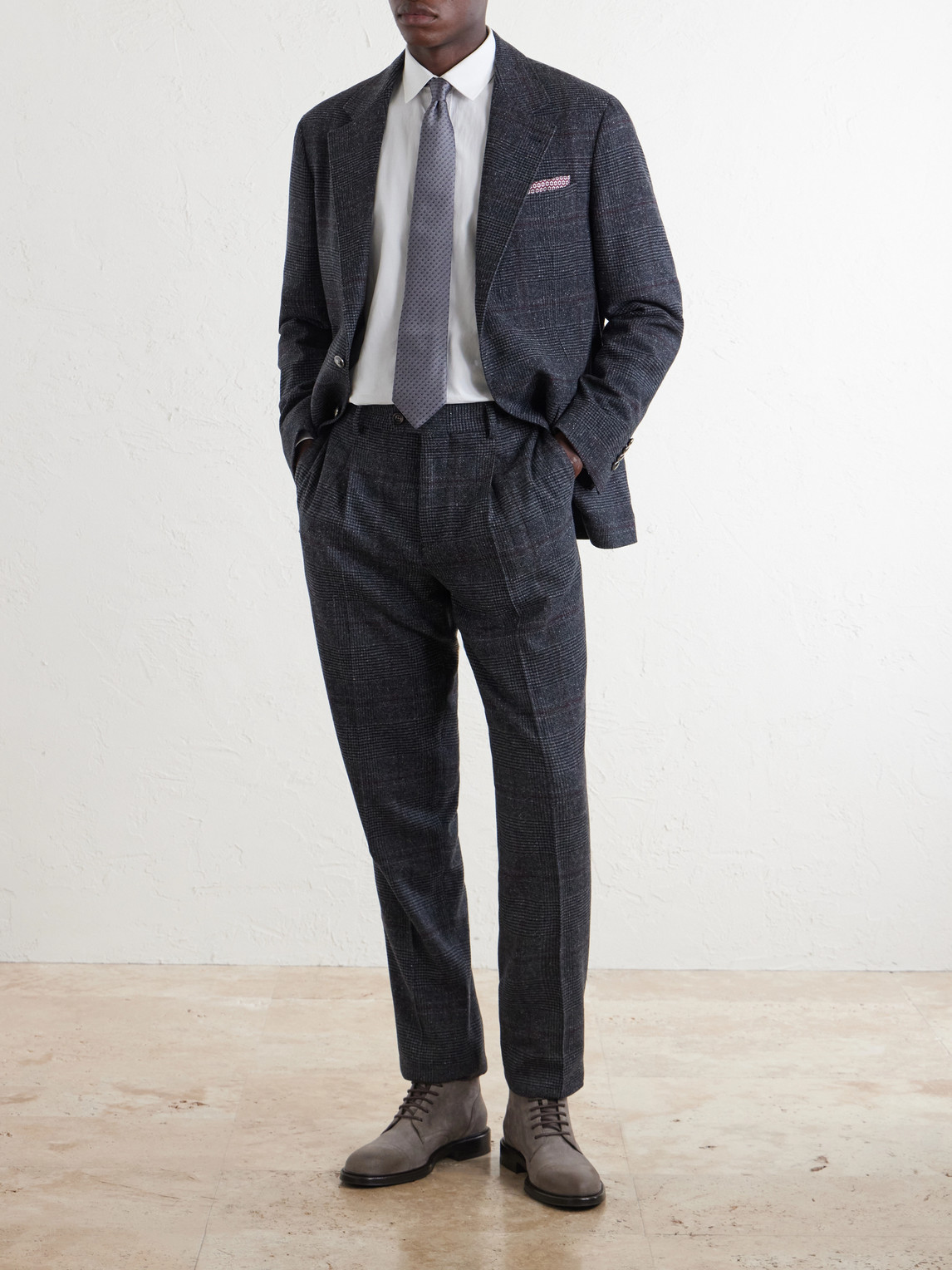 BRUNELLO CUCINELLI BRUNELLO CUCINELLI Straight-Leg Pleated Checked Suit Trousers
