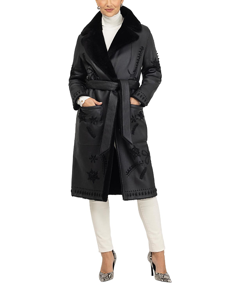 GORSKI Gorski Merino Shearling Lamb Short Coat with Embroidery and Belt