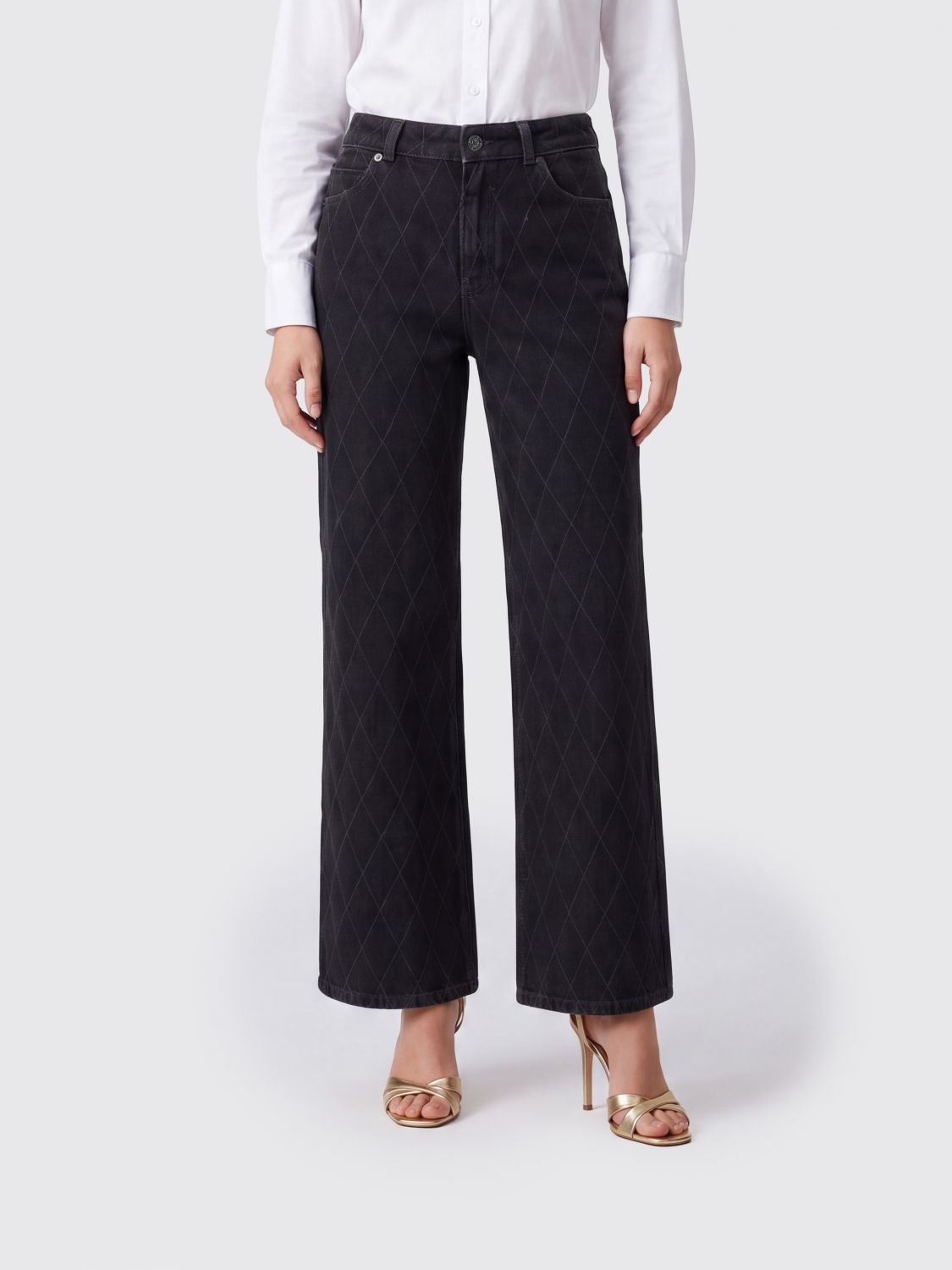 BALMAIN Balmain Mid-Rise Wide-Leg Diamond-Pattern Denim Jeans