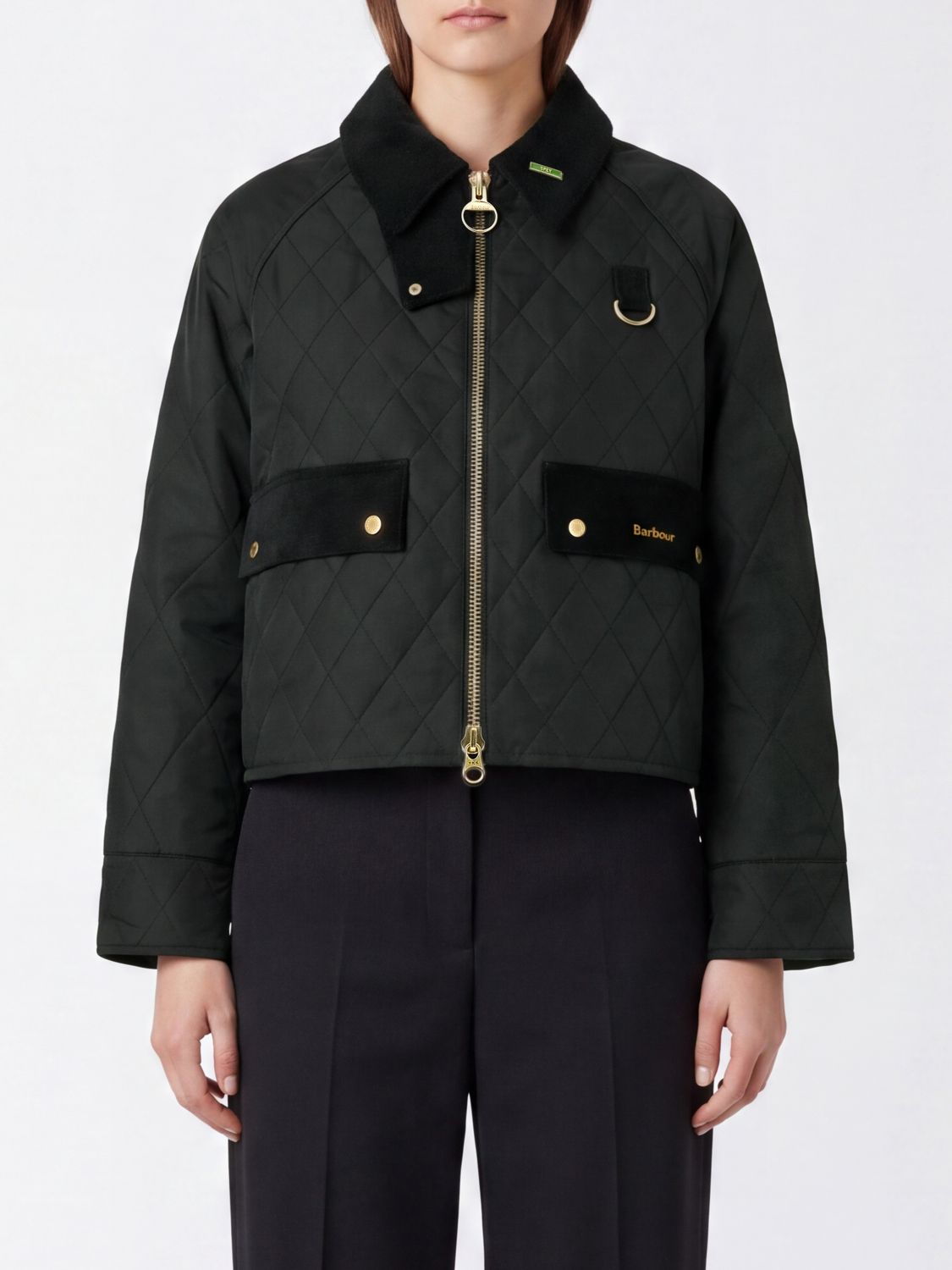 BARBOUR Barbour Quilted Waxed Cotton Spey Jacket with Velvet Collar