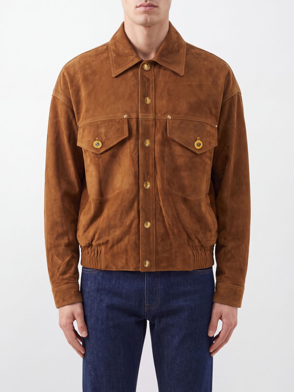VERSACE Versace Suede Leather Shirt Bomber Jacket with Elasticated Hem