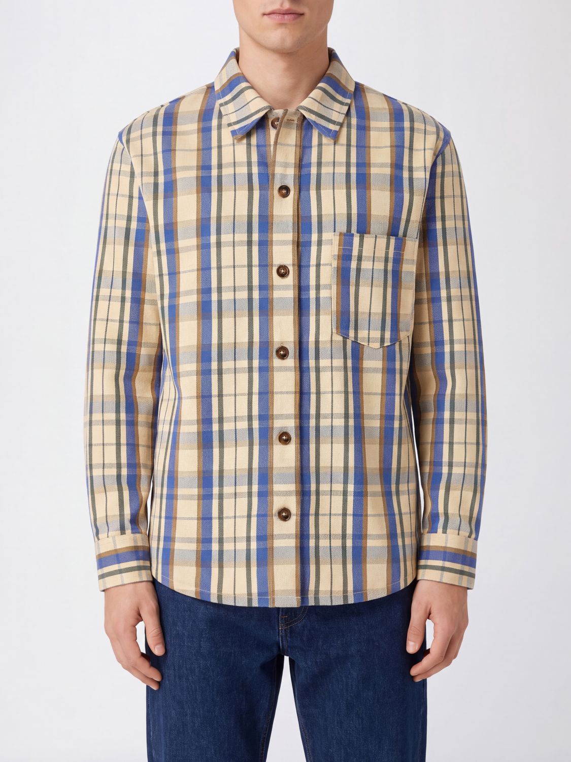 A.P.C. long-sleeved check pattern cotton shirt