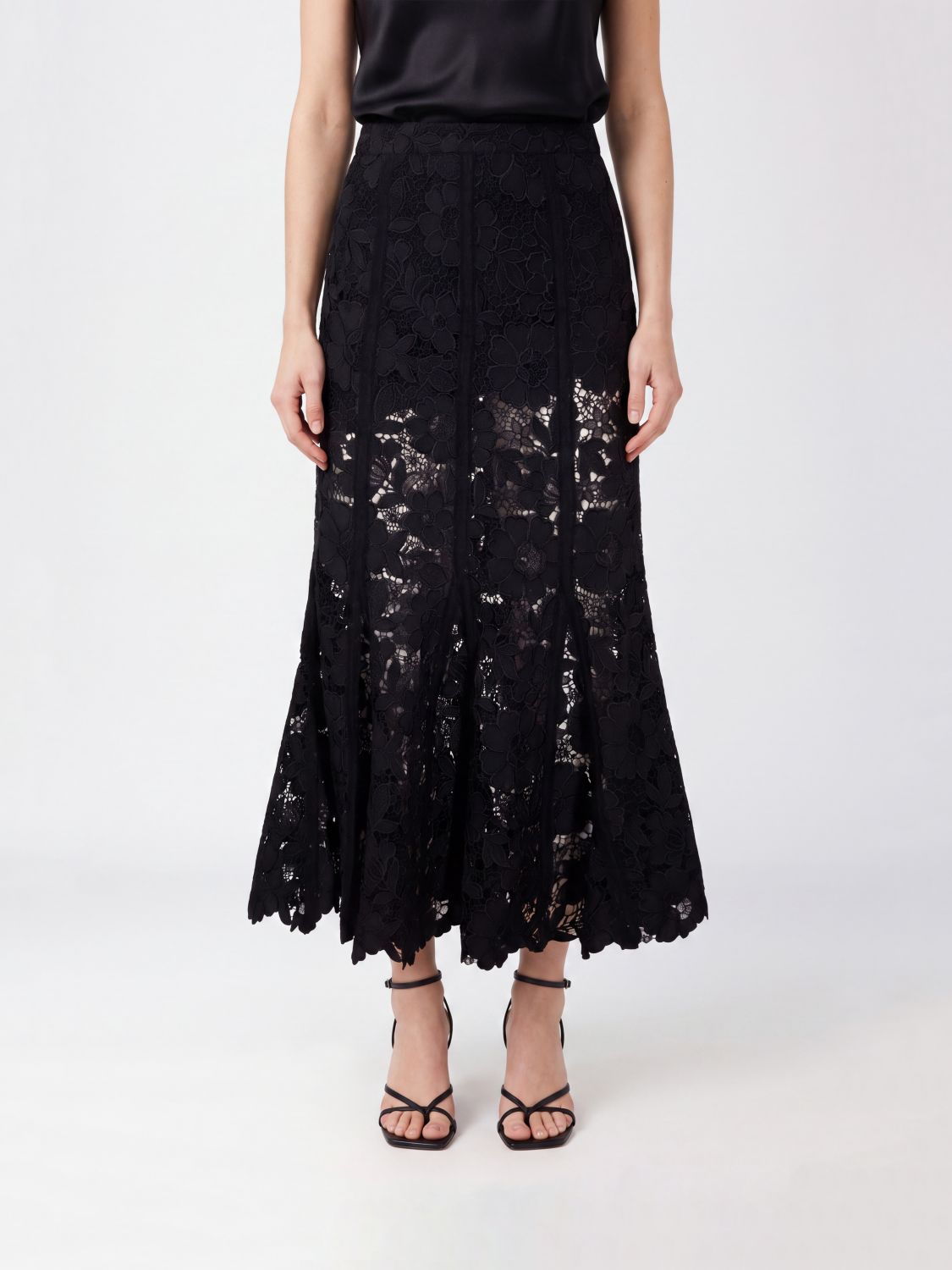 SELF-PORTRAIT Self-Portrait High-Waisted A-Line Lace Midi Skirt