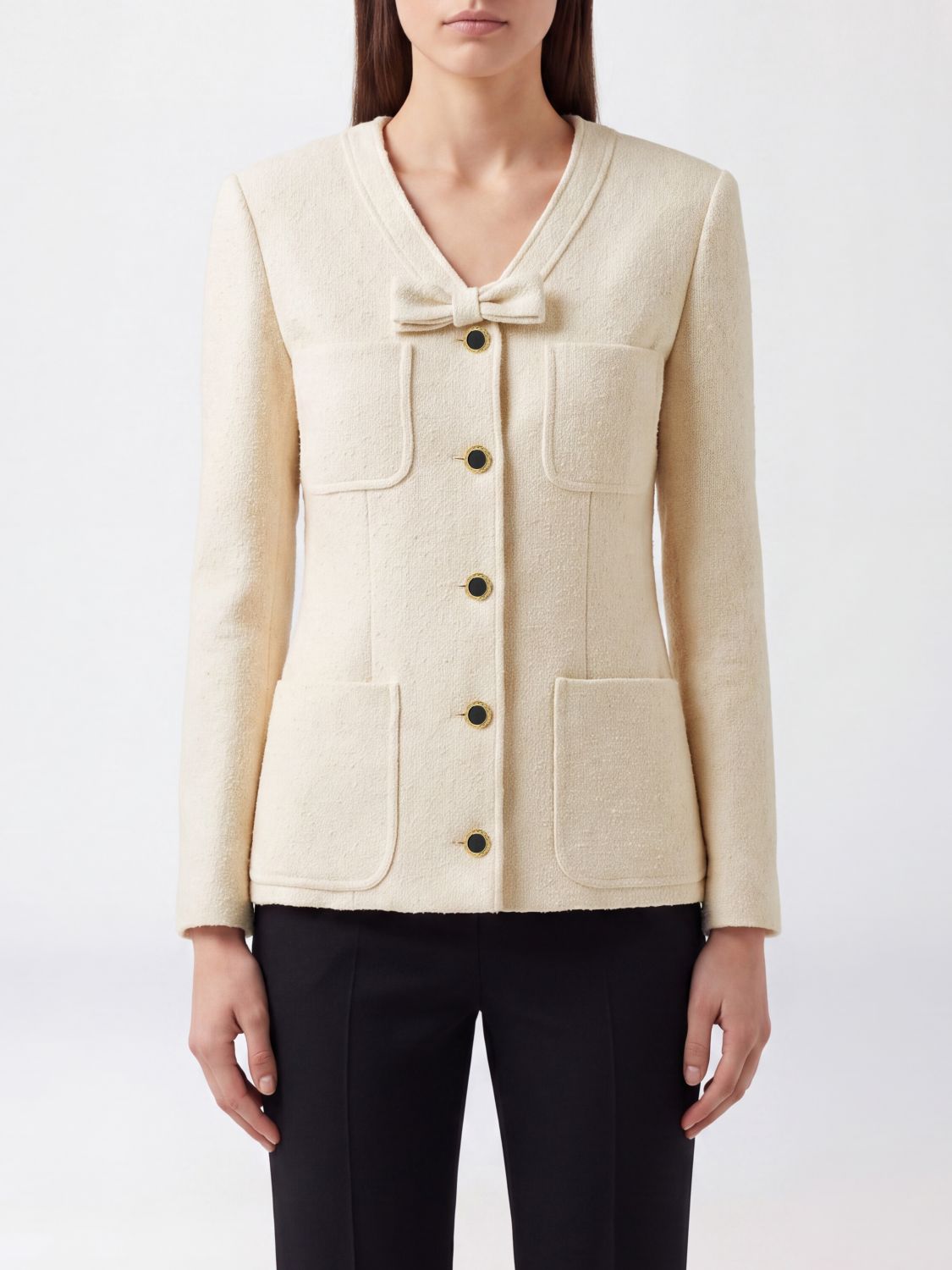 ALESSANDRA RICH Alessandra Rich Cropped Cotton-Blend Blazer with Bow Detail