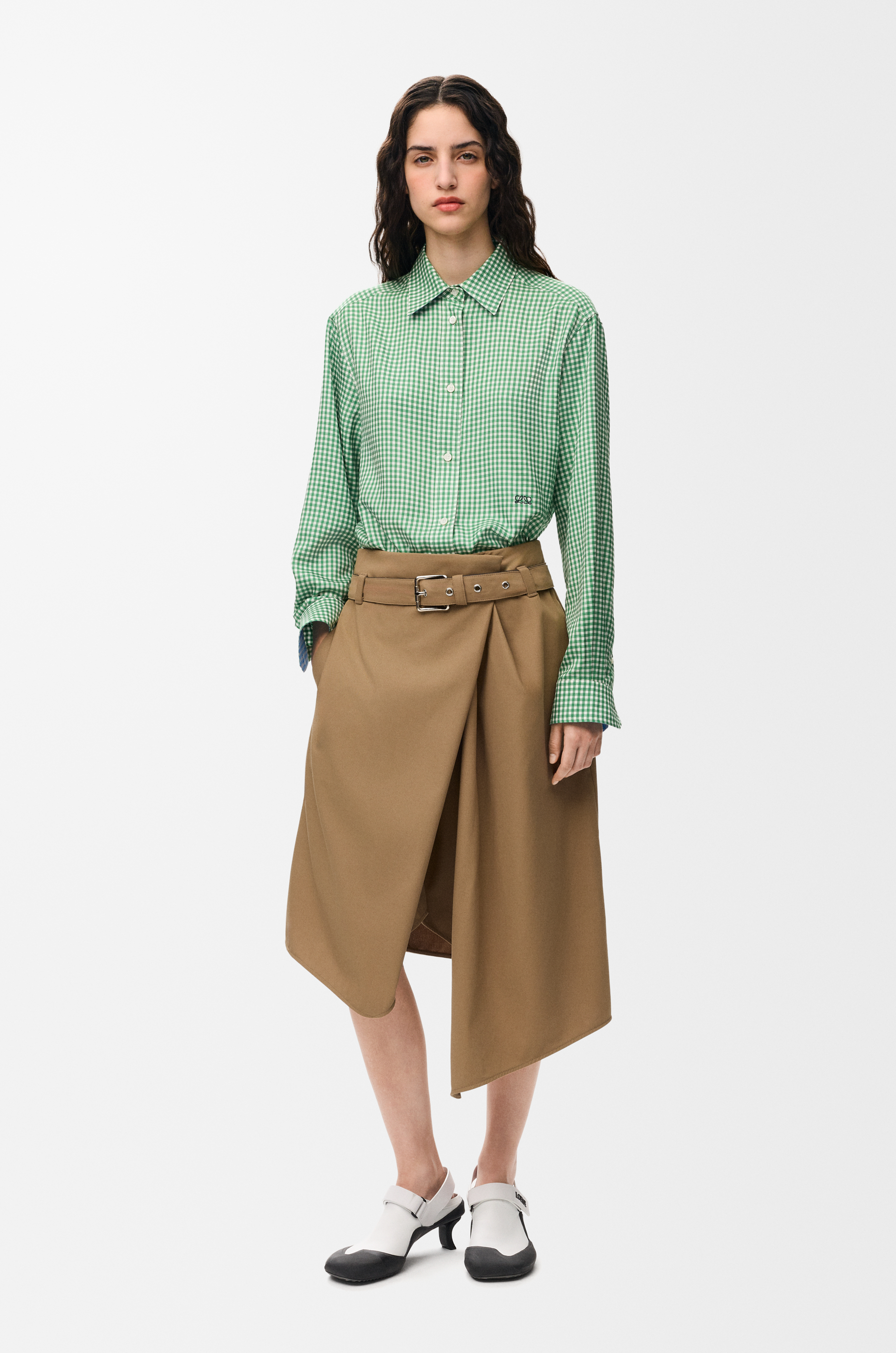 LOEWE LOEWE Asymmetric Draped Cotton Skirt with Buckle Belt