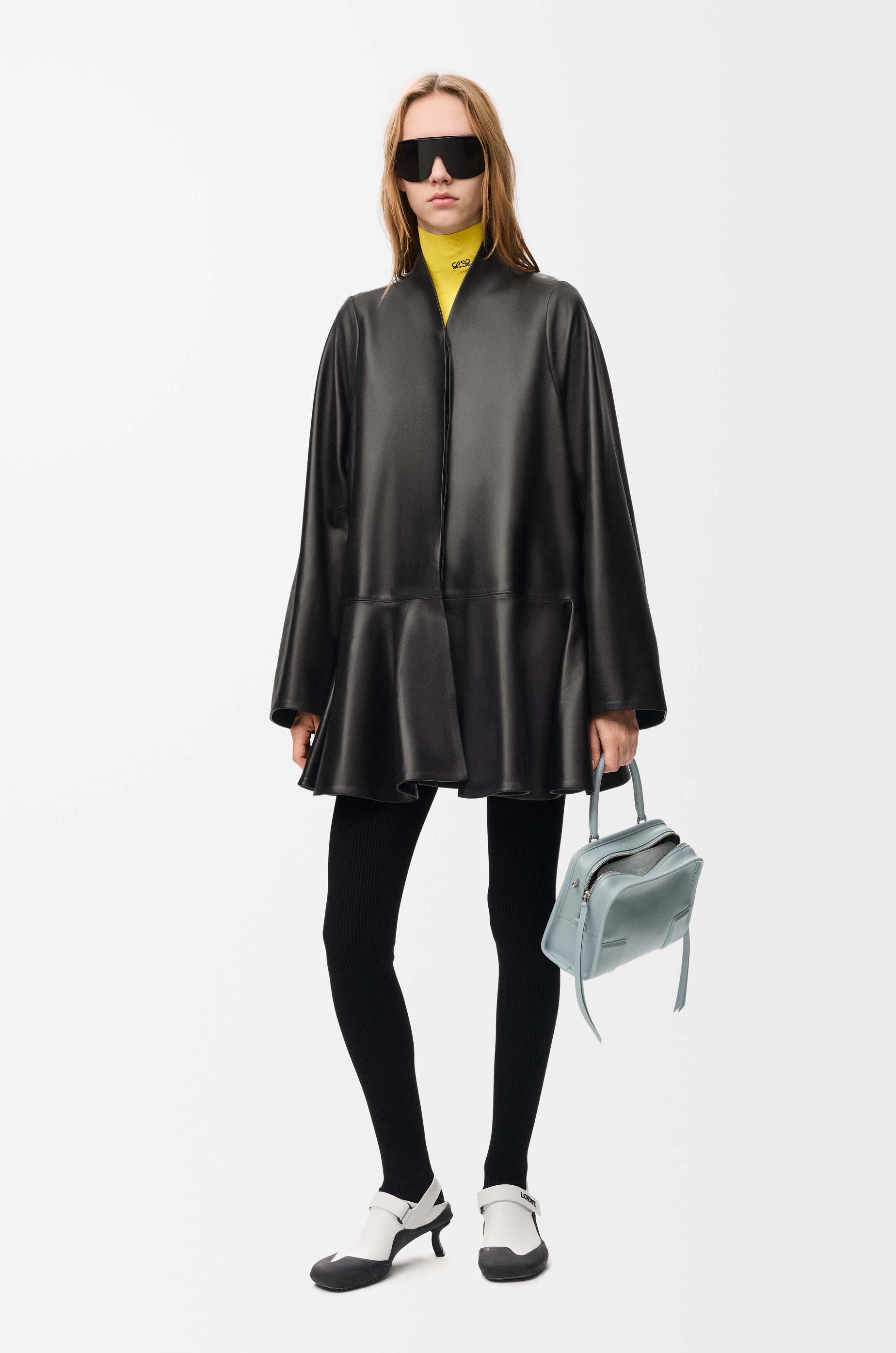 LOEWE LOEWE Short Nappa Lambskin Coat with Peplum Silhouette