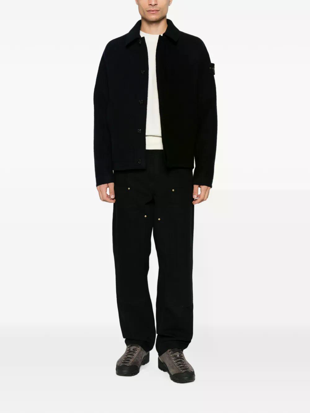 STONE ISLAND Stone Island Logo Patch Felted Wool Button-Up Jacket