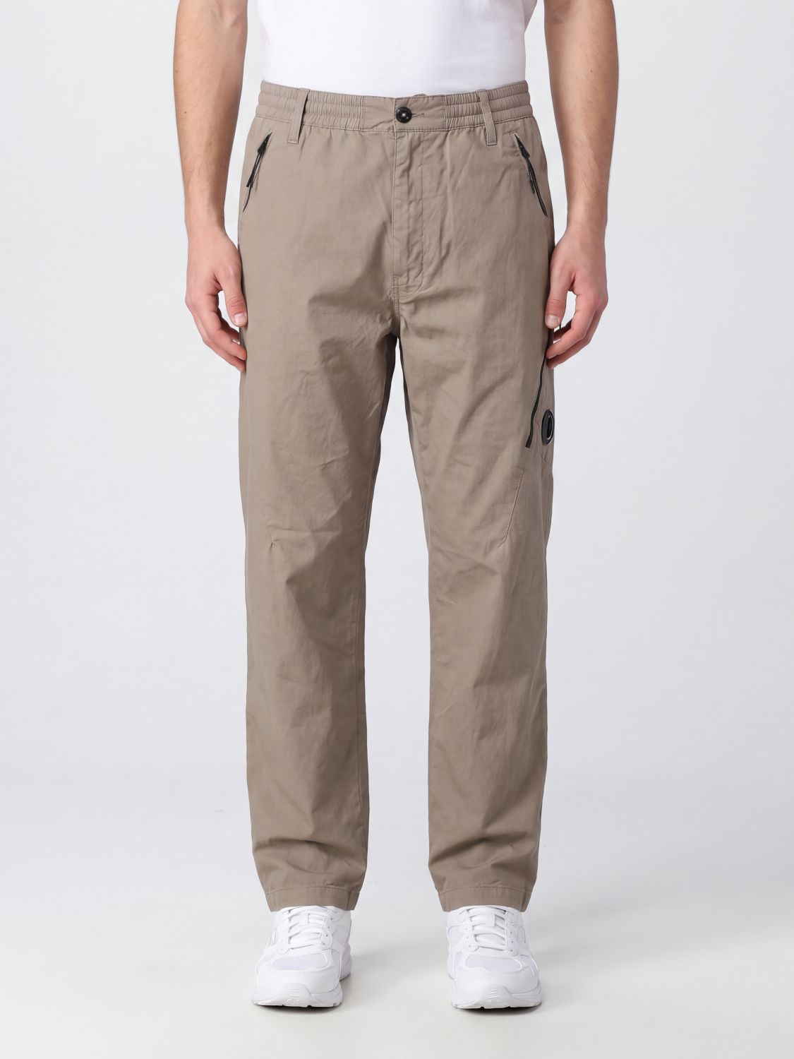 C.P. COMPANY C.P. Company Slim Fit Cotton Trousers with Elasticated Waist and Zip Pockets