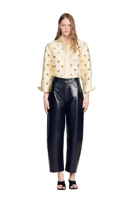 SANDRO Sandro Lambskin Leather Barrel-Leg Trousers
