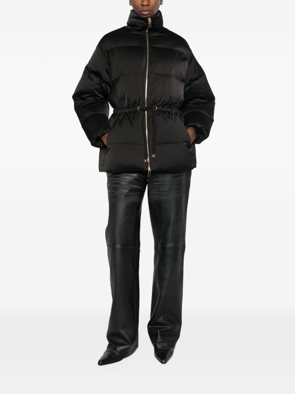ELISABETTA FRANCHI Elisabetta Franchi Quilted High Neck Down Jacket with Drawstring Waist