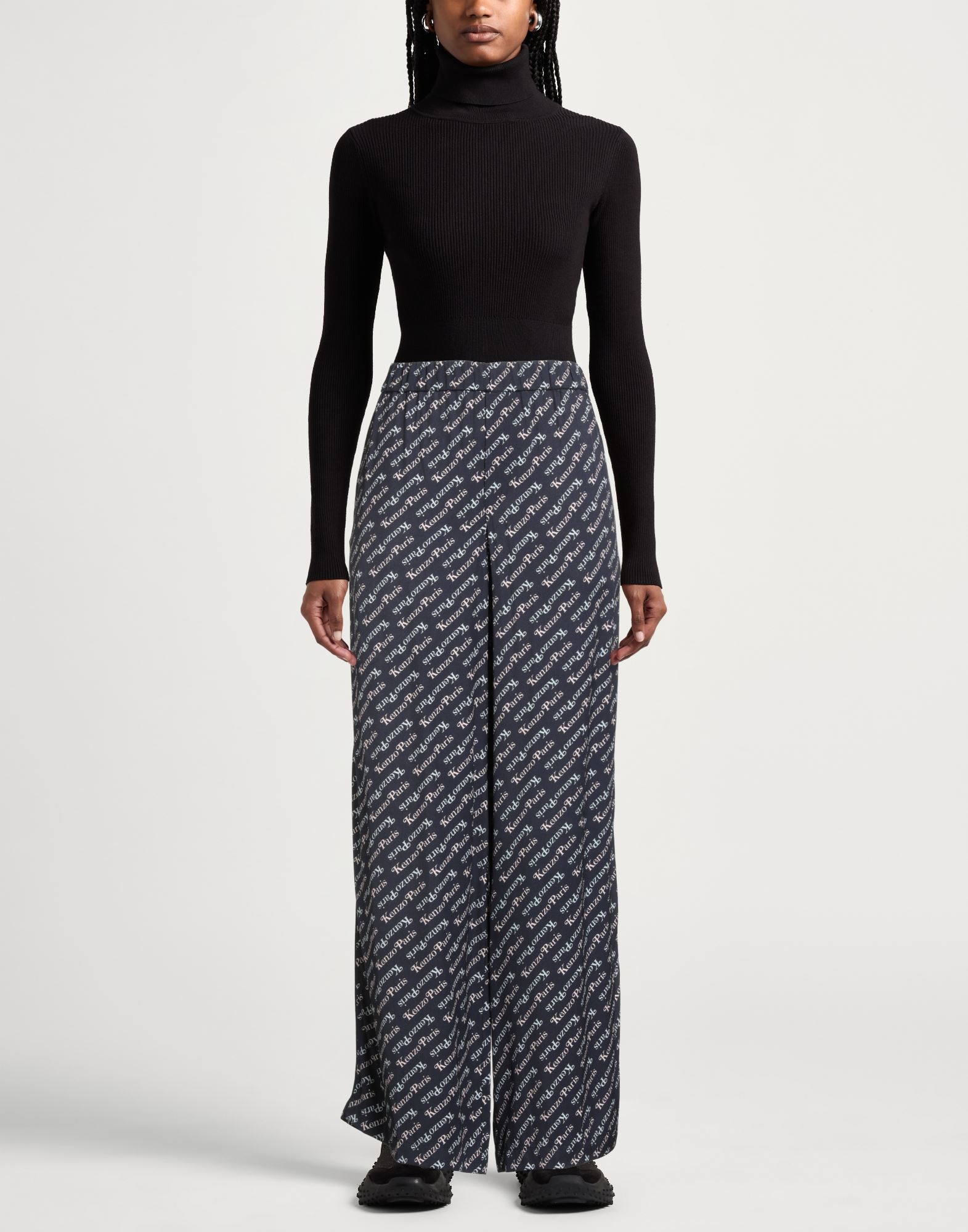 KENZO KENZO Viscose Wide-Leg Logo Print Trousers