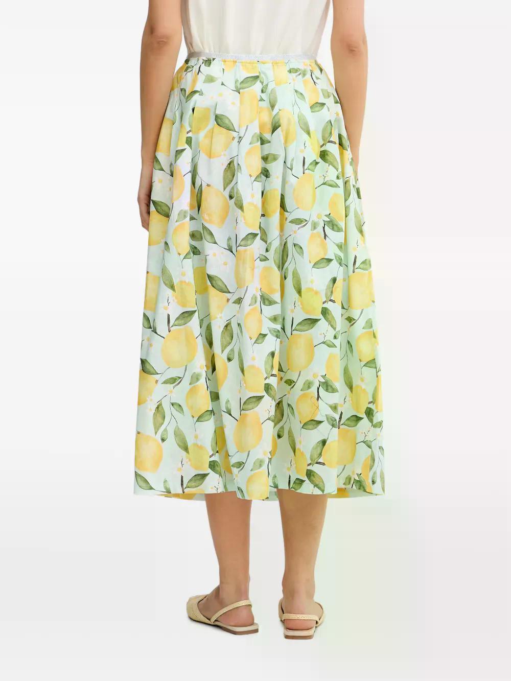 OUI OUI Lemon Print Pleated Midi Skirt