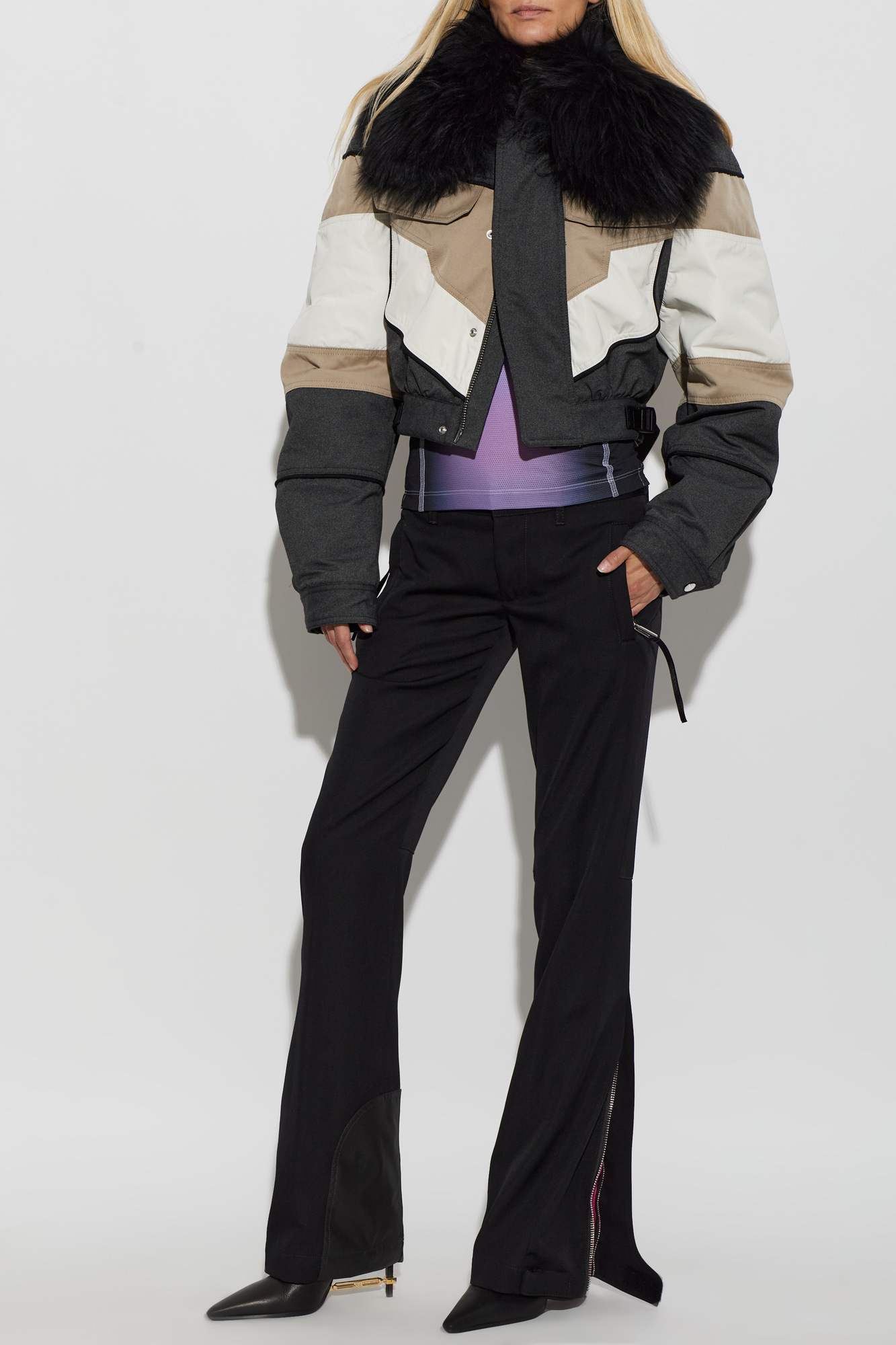 DSQUARED2 Dsquared2 Mixed Media Jacket with Fur Collar
