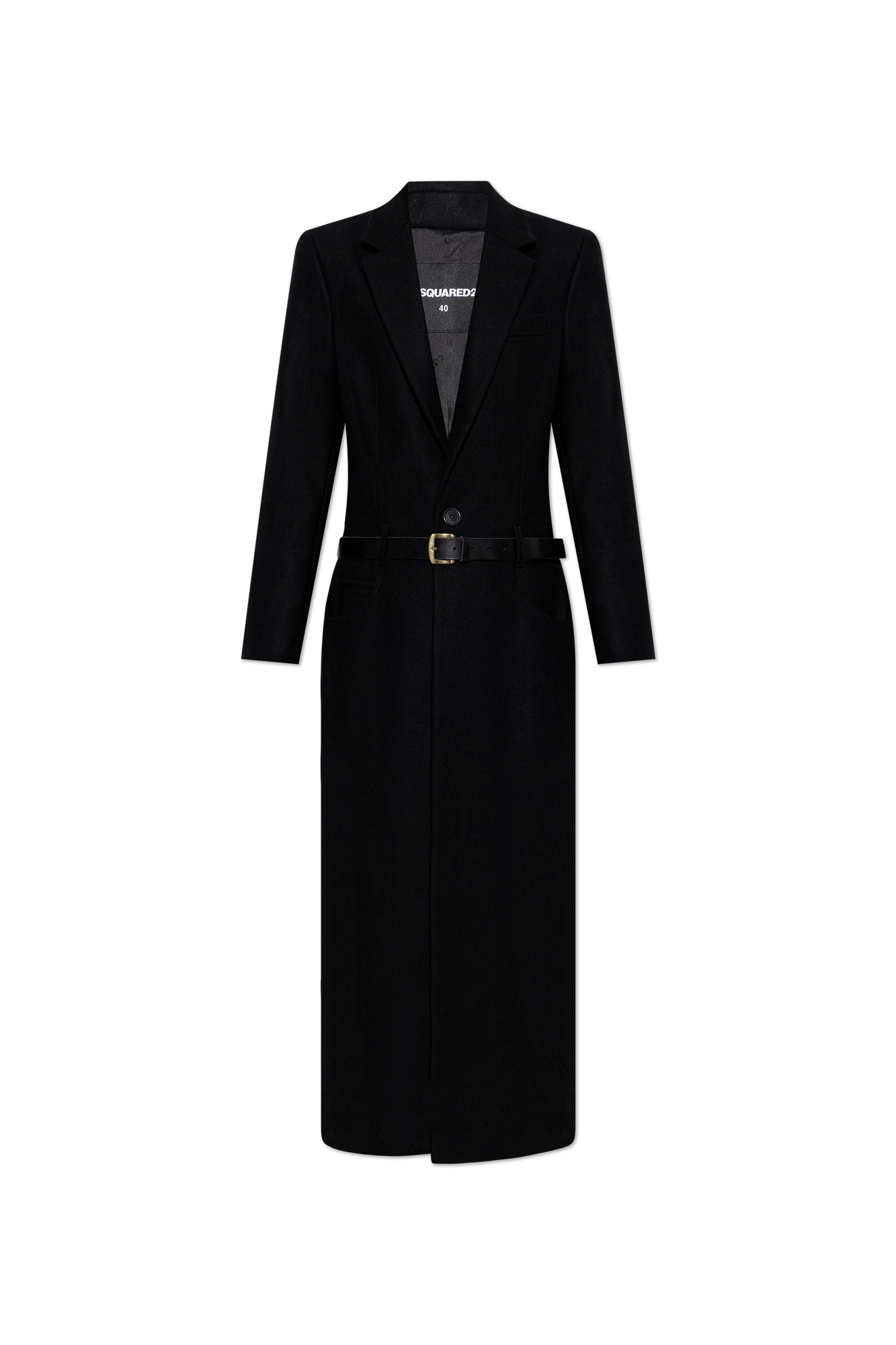 DSQUARED2 Dsquared2 Long Wool Blend Coat with Leather Belt