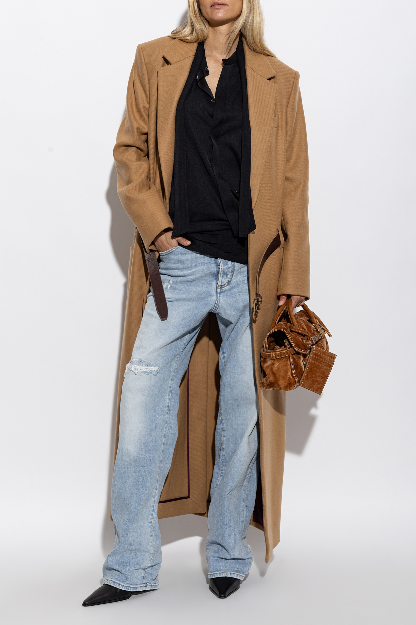 DSQUARED2 Dsquared2 Wool Blend Coat with Leather Belt